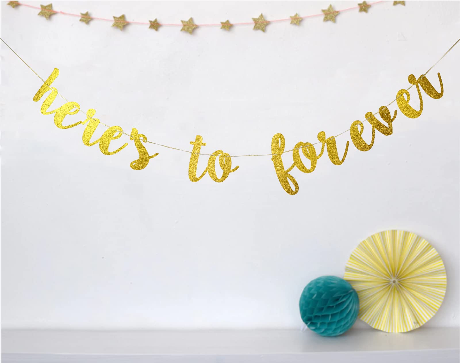Wedding Engagement Banner - Here's To Forever, Gold Glittery Bridal Shower Party Decors, Bride to Be Photo Prop Sign
