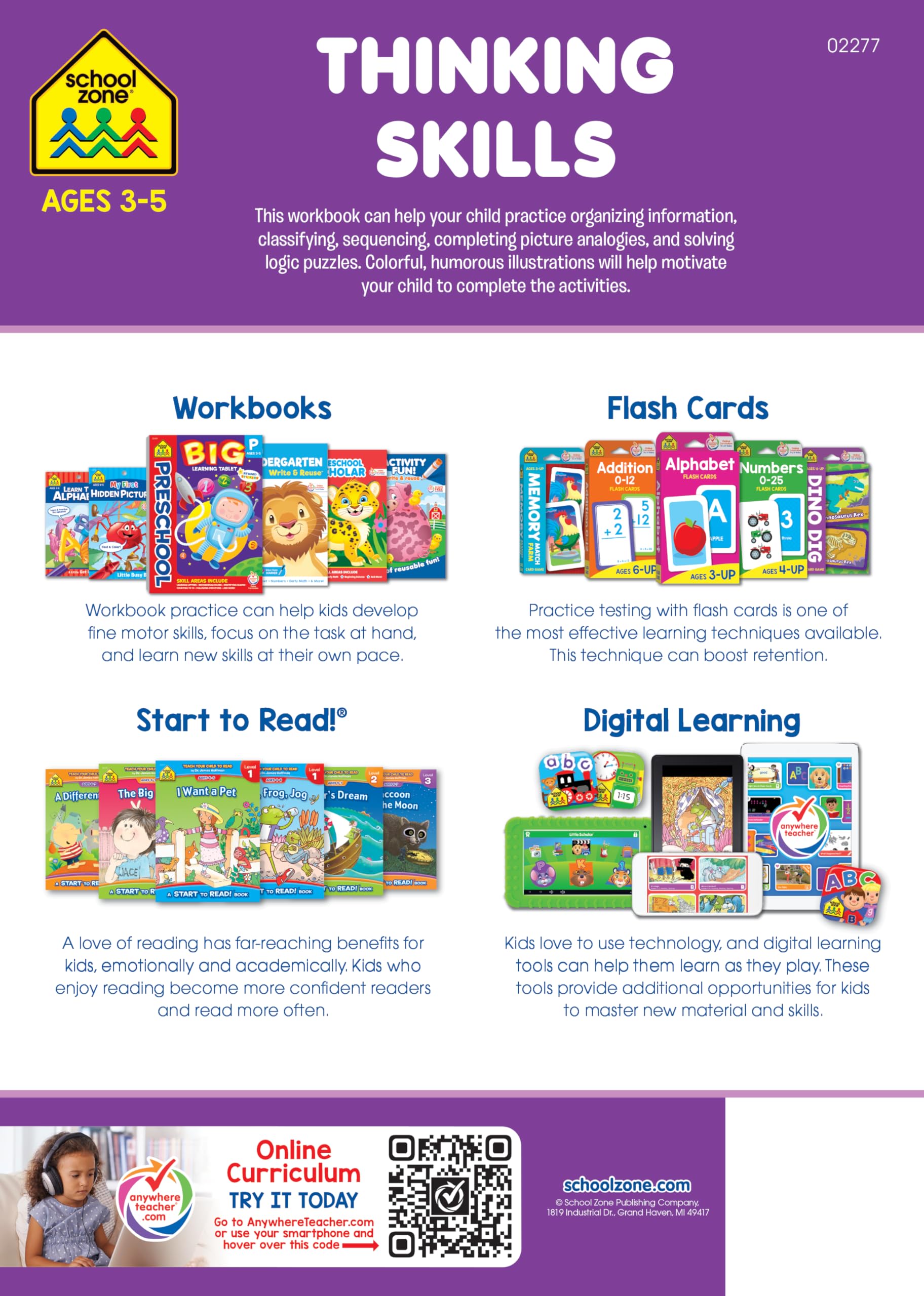 School Zone - Thinking Skills Workbook - 64 Pages, Ages 3 to 5, Preschool to Kindergarten, Problem-Solving, Logic & Reasoning Puzzles, and More (School Zone Get Ready!™ Book Series)