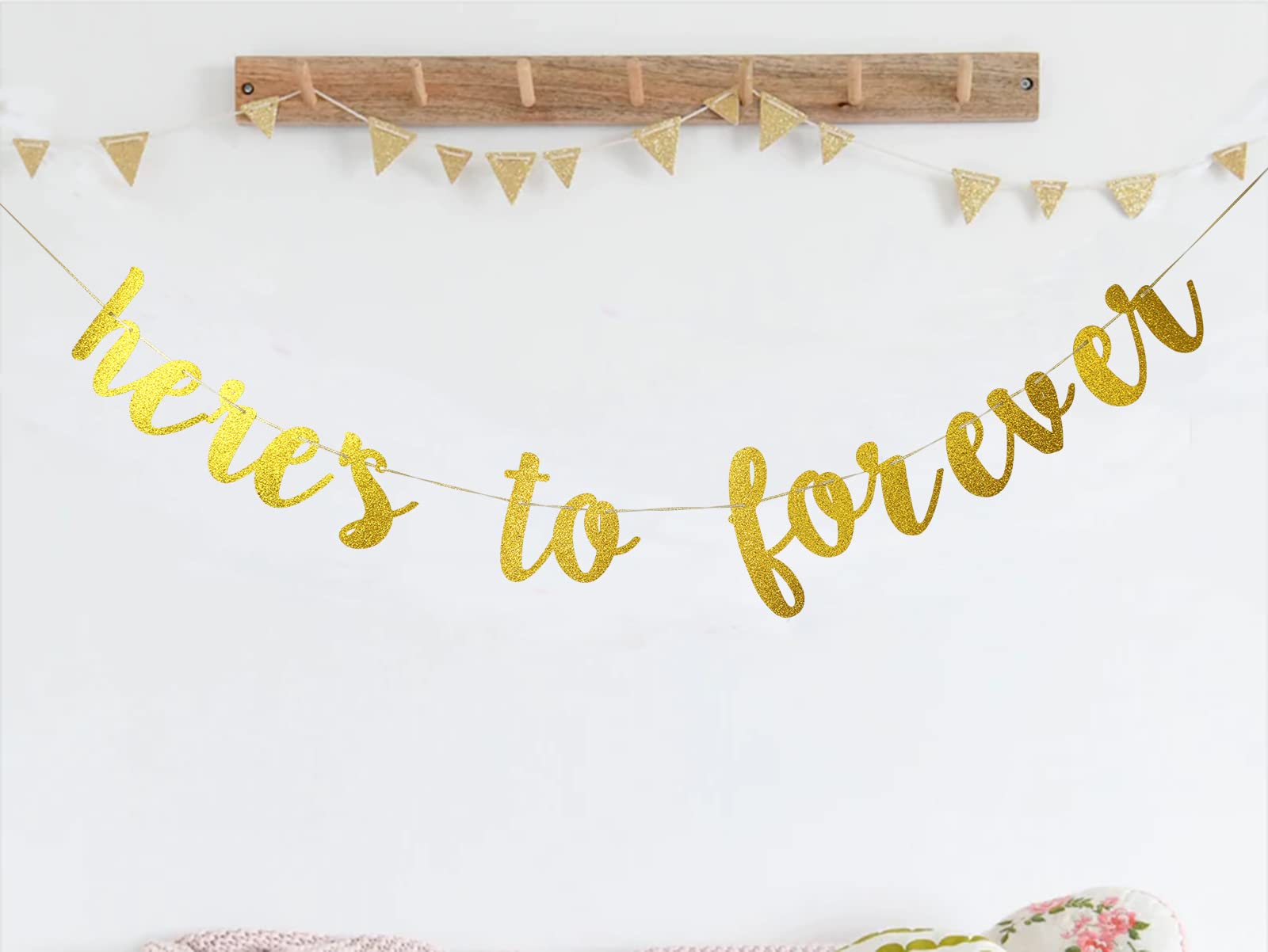 Wedding Engagement Banner - Here's To Forever, Gold Glittery Bridal Shower Party Decors, Bride to Be Photo Prop Sign