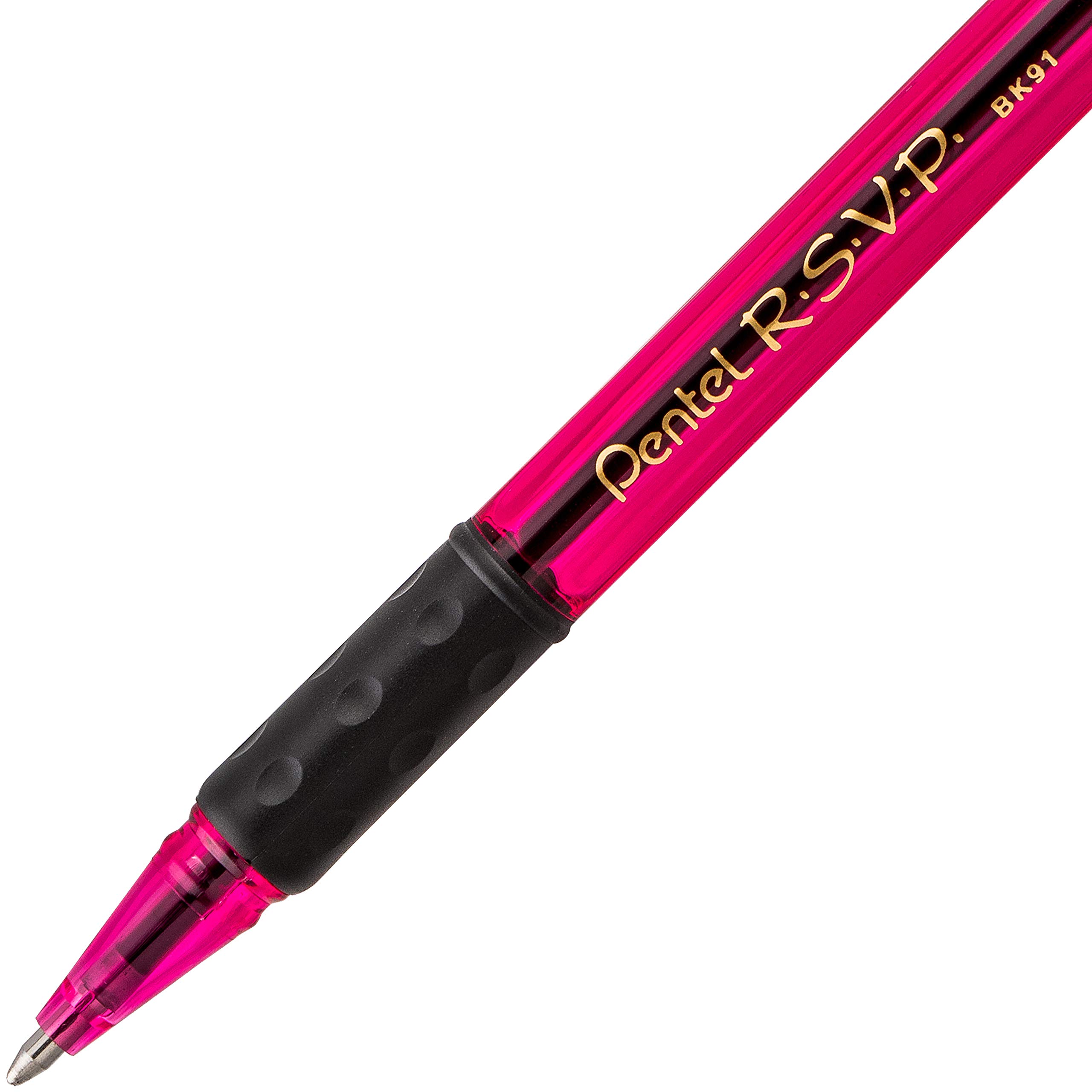 Pentel R.S.V.P. Razzle-Dazzle Ballpoint Pen, Medium Line, Pink Barrel, Black Ink, Box of 12 (BK91RDP-A)