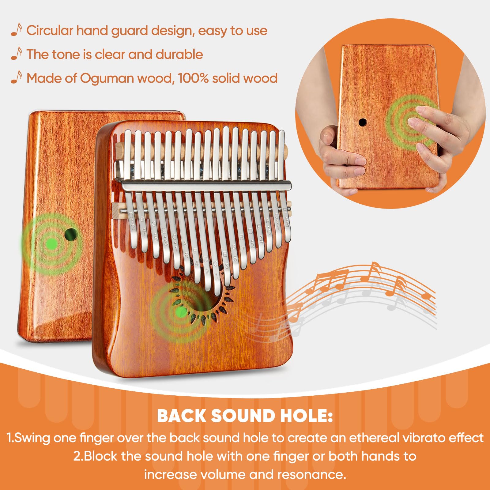 AARVI Kalimba Thumb Piano 17 Keys, Portable Mbira Finger Piano Gifts for Kids and Adults Beginners (yellow)