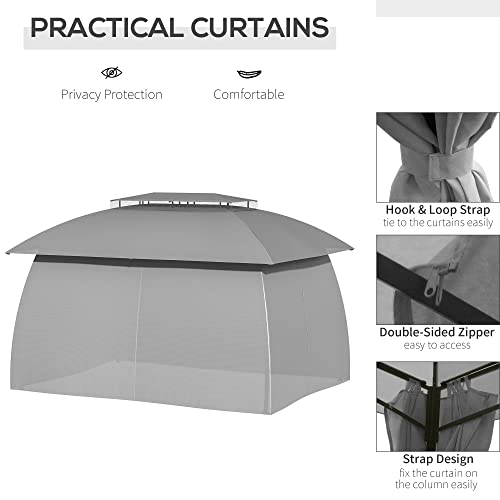 Outsunny 9' x 13' Patio Gazebo Canopy, Double Vented Roof, Steel Frame, Curtain Sidewalls, Outdoor Sun Shade Shelter for Garden, Lawn, Backyard, Deck, Gray