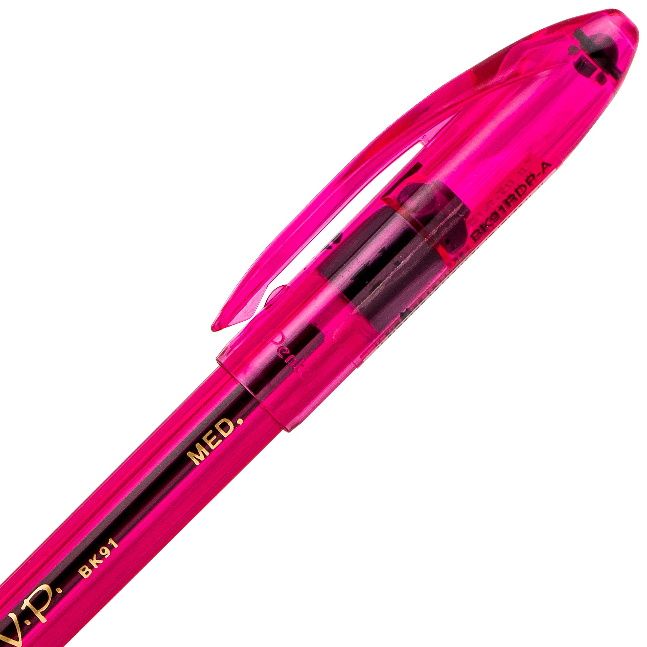Pentel R.S.V.P. Razzle-Dazzle Ballpoint Pen, Medium Line, Pink Barrel, Black Ink, Box of 12 (BK91RDP-A)