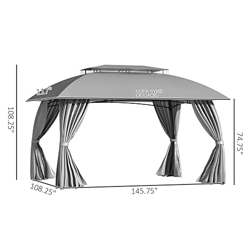 Outsunny 9' x 13' Patio Gazebo Canopy, Double Vented Roof, Steel Frame, Curtain Sidewalls, Outdoor Sun Shade Shelter for Garden, Lawn, Backyard, Deck, Gray