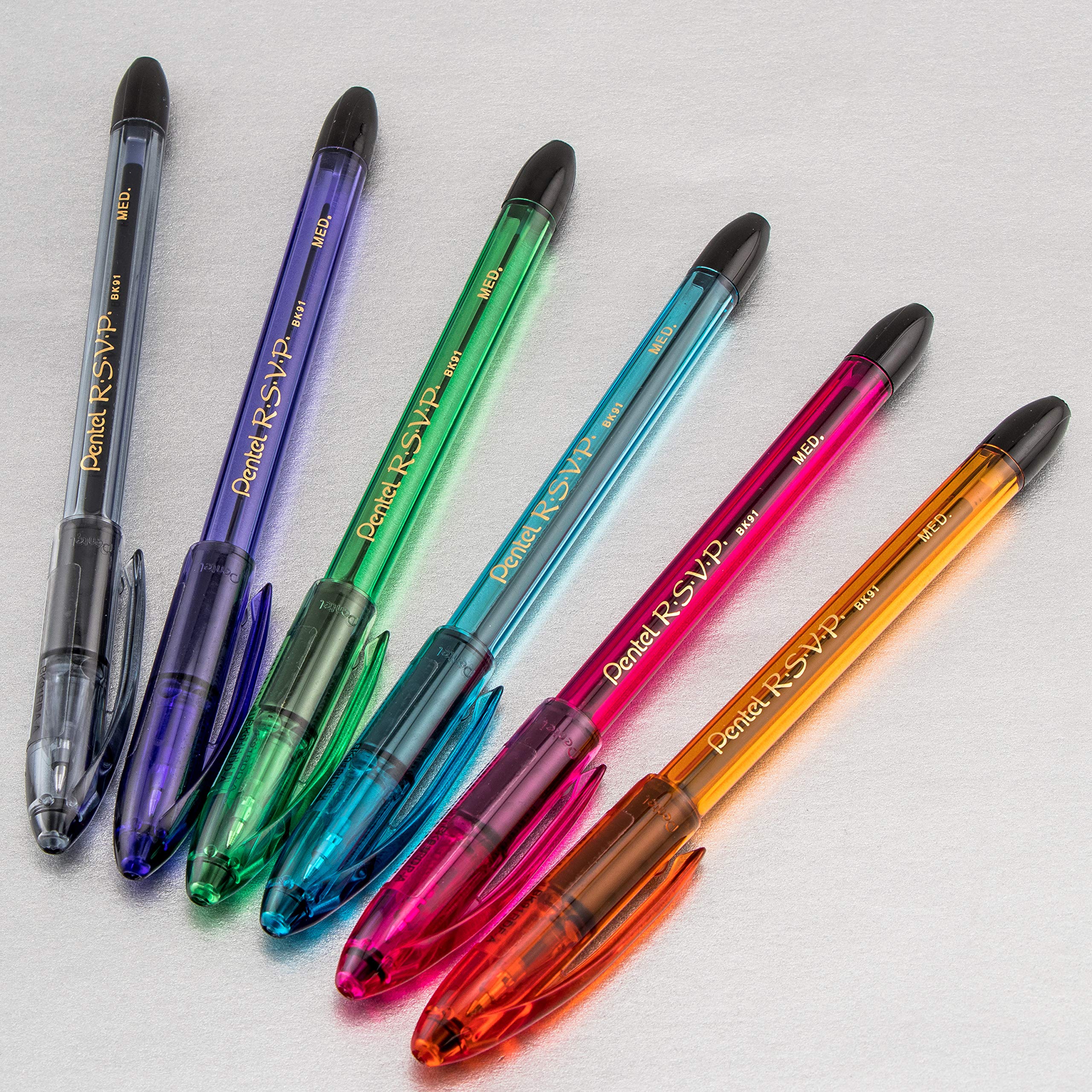 Pentel R.S.V.P. Razzle-Dazzle Ballpoint Pen, Medium Line, Pink Barrel, Black Ink, Box of 12 (BK91RDP-A)