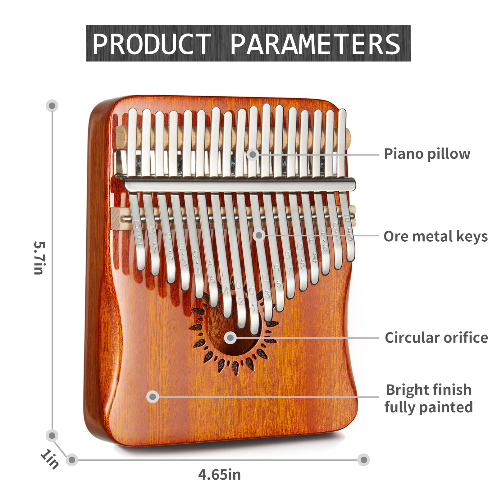 AARVI Kalimba Thumb Piano 17 Keys, Portable Mbira Finger Piano Gifts for Kids and Adults Beginners (yellow)