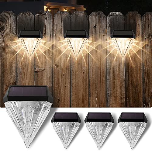 Diamond Solar Fence Lights ,Solar Deck Lights , Solar Wall Lights Outdoor Lights, Decorative Waterproof Solar Powered LED Garden Light , Outside Solar Step Lights for Patio,Decor,Garden,Porch, 4 Pack