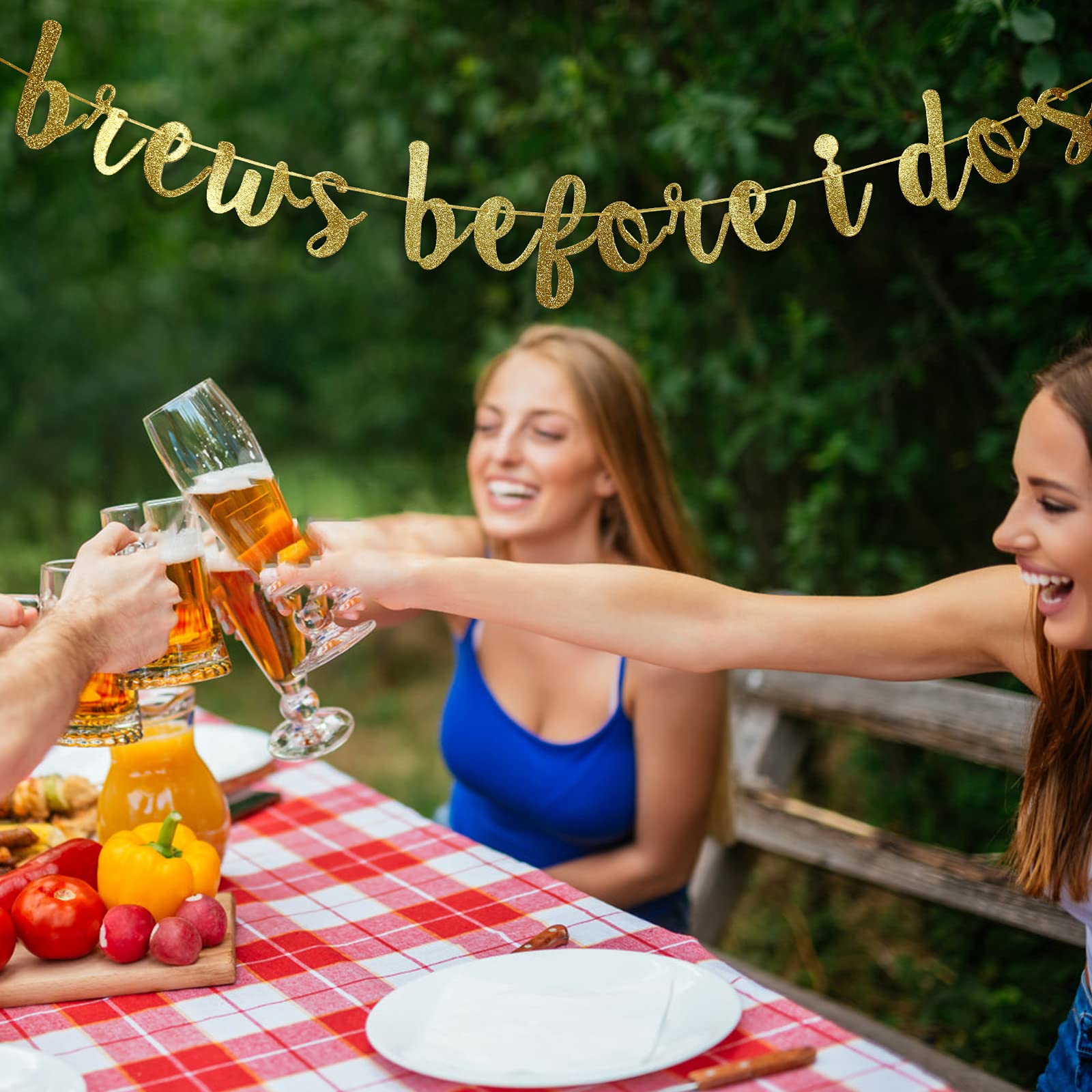 Brews Before I Do's Banner Bachelorette Engagement Party Decorations Bridal Shower Wedding Gold Glitter Sign