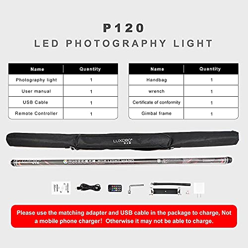 LUXCEO P120 RGB Handheld Photography Light, APP Control 1350 Lumen LED Video Light Wand 360°Full Color 12 Lighting Modes CRI≥95 IP68 Waterproof Built-in Rechargeable Battery 3000k 5750k Colorful Stick
