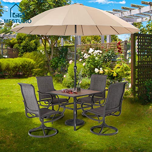 MFSTUDIO 5 Piece Patio Dining Set, 37" Square Outdoor Wood-Like Table and 4 Sling Swivel Chairs for Garden,Backyard,Poolside
