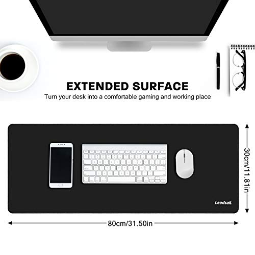 LeadsaiL Extended Gaming Mouse Pad (32X12X0.16In), Large Non-Slip Rubber Base Mousepad with Stitched Edges, Waterproof Keyboard Mouse Mat Desk Pad for Work, Game, Office, Home (Large Matt Black)