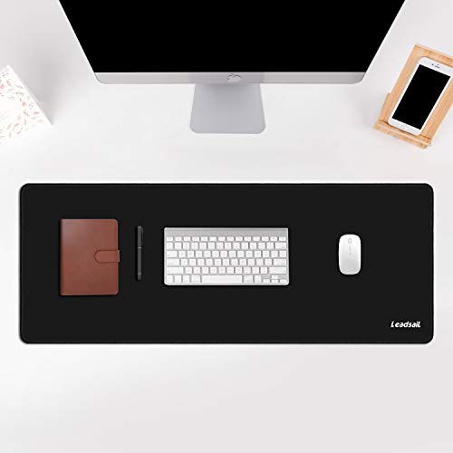 LeadsaiL Extended Gaming Mouse Pad (32X12X0.16In), Large Non-Slip Rubber Base Mousepad with Stitched Edges, Waterproof Keyboard Mouse Mat Desk Pad for Work, Game, Office, Home (Large Matt Black)