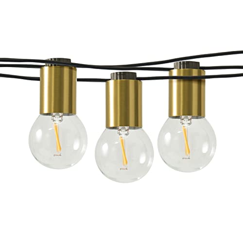Brightech Glow LED String Lights - 26 Ft Commercial Grade Patio Lights with Brass Accents - Outdoor Waterproof Globe String Light for Backyard, Garden