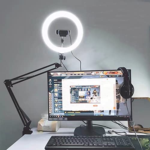 Overhead Video Mount Articulating Arm,Cell Phone Holder, Webcam Stand Lazy Desk Arm Clamp Desktop Suspension Scissor Accessory for Flat Photography Videography Recording Livestream(Black)