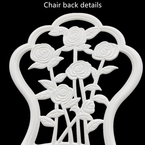 Outdoor Furniture Bistro Set with Rose Pattern 1 Table 2 Chairs for Garden Patio Porch (White)