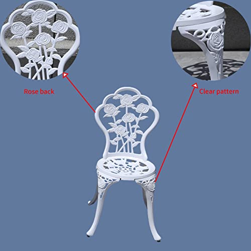 Outdoor Furniture Bistro Set with Rose Pattern 1 Table 2 Chairs for Garden Patio Porch (White)