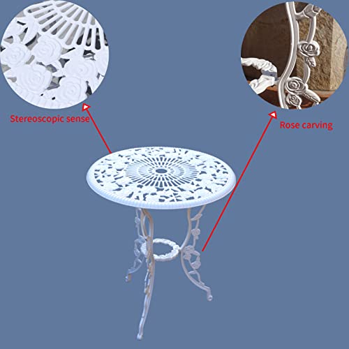Outdoor Furniture Bistro Set with Rose Pattern 1 Table 2 Chairs for Garden Patio Porch (White)
