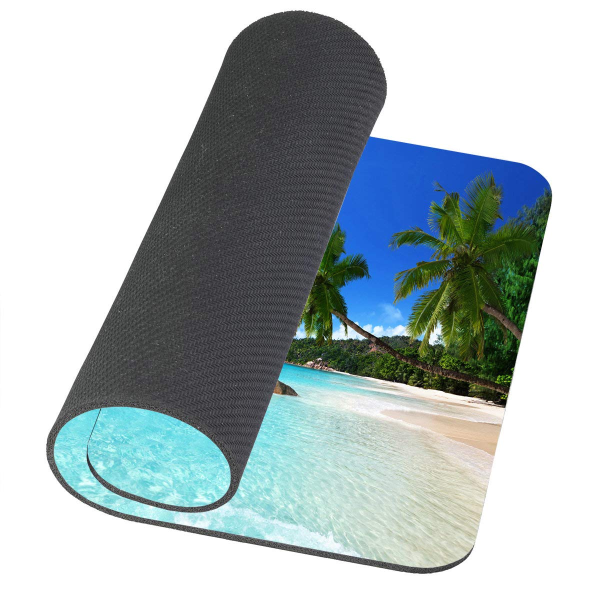 Amcove Ocean Mouse Pad, ANSE Lazio Beach at Praslin Island Surfing Beach Scenic View Travel, Rectangle Non-Slip Rubber Mousepad