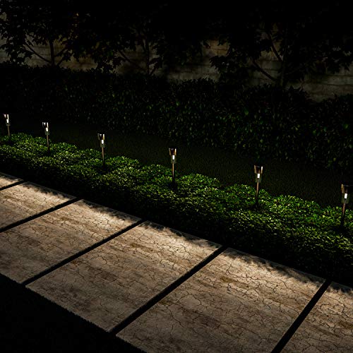 Pure Garden 50-LG1067 Path Lights-12.2β Stainless Steel Outdoor Stake Garden, Landscape, Patio, Driveway, Walkway 12.2" Solar Pathway Lights-Set of 12, Silver