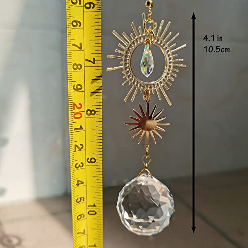 Boho Suncatcher for Window, Handmade Crystal Suncatcher Beads Ornament, Hanging Crystal Window Prism Ball Pendant, 30mm Rainbow Maker Decor Gift, Stained Glass Sun Catchers for Garden Car Decoration