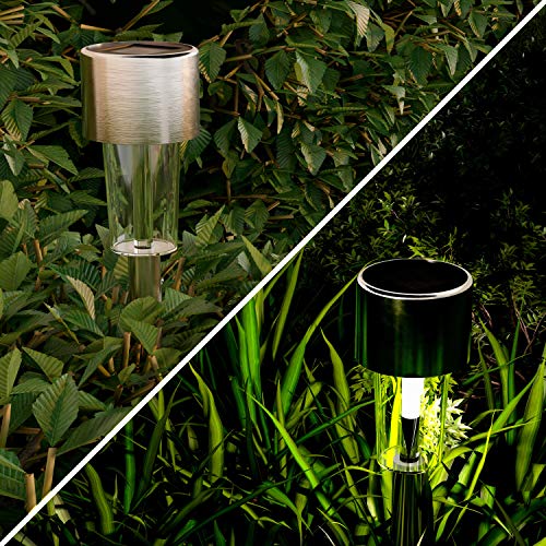 Pure Garden 50-LG1067 Path Lights-12.2β Stainless Steel Outdoor Stake Garden, Landscape, Patio, Driveway, Walkway 12.2" Solar Pathway Lights-Set of 12, Silver
