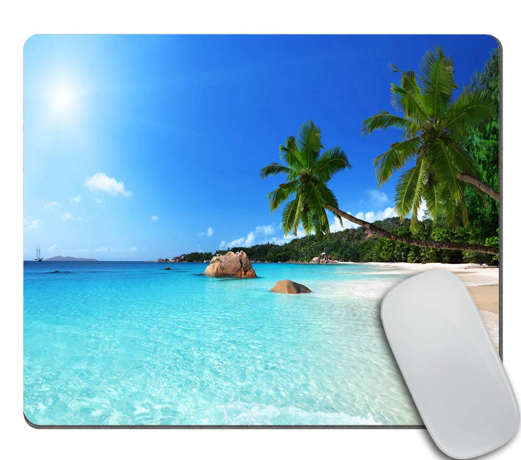 Amcove Ocean Mouse Pad, ANSE Lazio Beach at Praslin Island Surfing Beach Scenic View Travel, Rectangle Non-Slip Rubber Mousepad