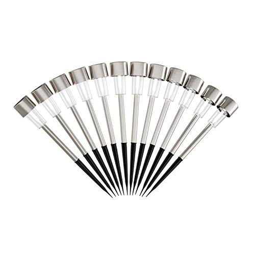 Pure Garden 50-LG1067 Path Lights-12.2β Stainless Steel Outdoor Stake Garden, Landscape, Patio, Driveway, Walkway 12.2" Solar Pathway Lights-Set of 12, Silver