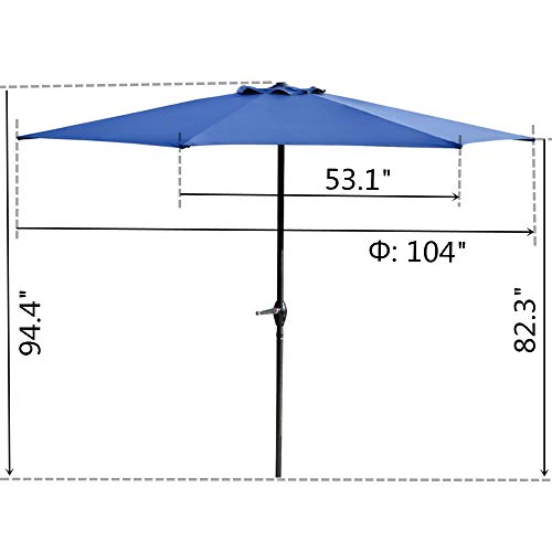 LOKATSE HOME Table Outdoor Market Patio Umbrella, 9 Feet Garden Umbrella with Crank, 6Ribs (Blue)