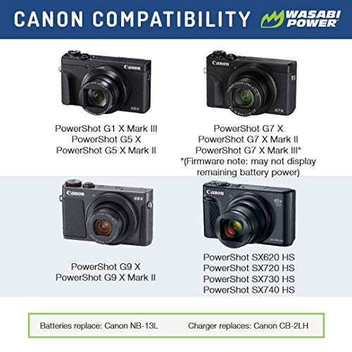 Wasabi Power NB-13L Battery for Canon PowerShot G1 X Mark III, G5 X, G7 X, G7 X Mark II, G9 X, G9 X Mark II, SX620 HS, SX720 HS, SX730 HS, SX740 HS