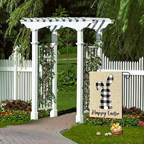 GROBRO7 Easter Buffalo Plaid Garden Flag Burlap Rabbit Flag House Decorative Welcome Checkered Yard Decoration Double Sided Print Seasonal Outdoor Décor for Happy Easter Day 12"x18"