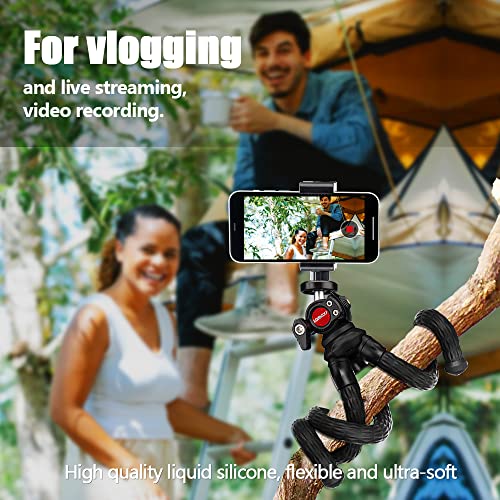 Phone Tripod, Lammcou 3 in 1 Flexible Tripod for Camera, Cell Phone, Universal 360 Degree Rotation Phone Holder with Tilt Ballhead for Video Recording, Vlogging, Live Streaming (Black)