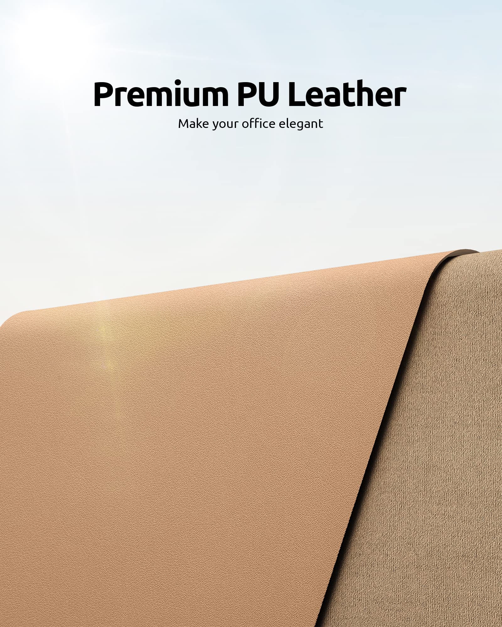 YSAGi Leather Desk Pad Protector, Office Mat, Large Mouse Pad, Non-Slip PU Blotter, Laptop Waterproof Writing for and Home (23.6" x 13.8", Khaki)