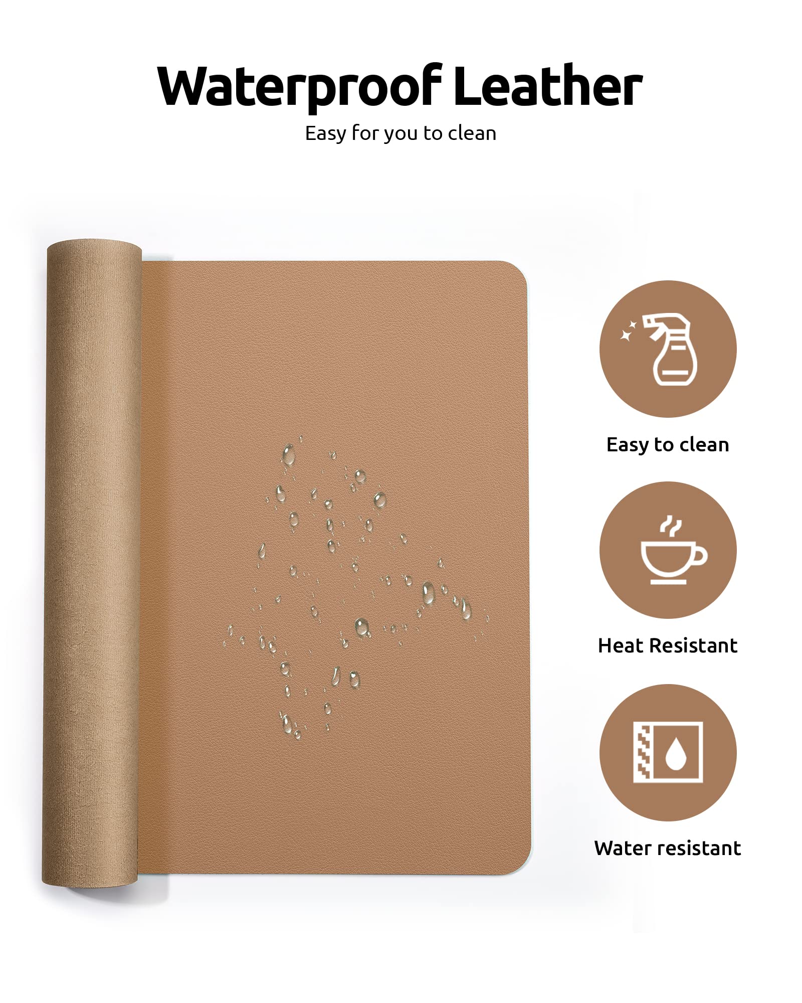 YSAGi Leather Desk Pad Protector, Office Mat, Large Mouse Pad, Non-Slip PU Blotter, Laptop Waterproof Writing for and Home (23.6" x 13.8", Khaki)