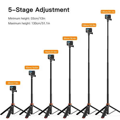 UURig Extendable Selfie Stick Tripod for GoPro Max Hero 10 9 8 7 6 5 4, DJI Osmo Action, Insta 360 One R and More Action Camera(50.7'')