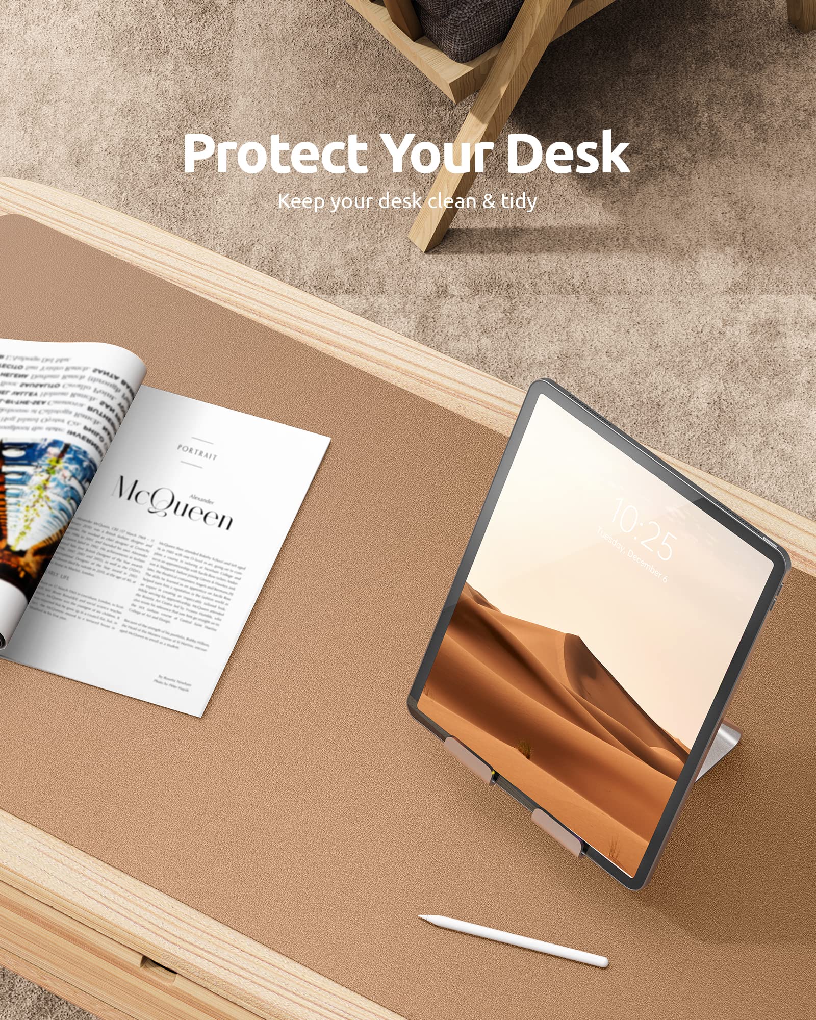 YSAGi Leather Desk Pad Protector, Office Mat, Large Mouse Pad, Non-Slip PU Blotter, Laptop Waterproof Writing for and Home (23.6" x 13.8", Khaki)