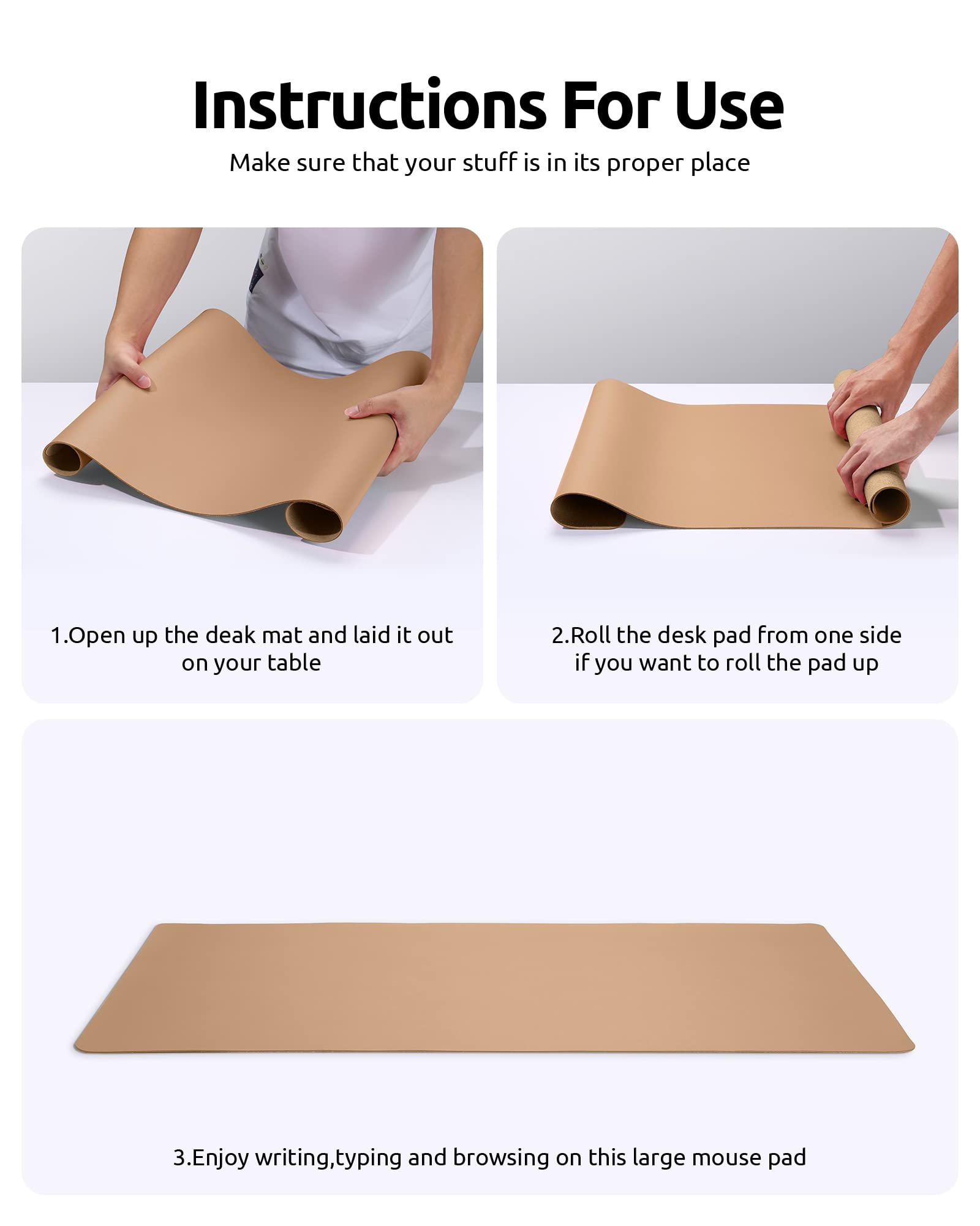 YSAGi Leather Desk Pad Protector, Office Mat, Large Mouse Pad, Non-Slip PU Blotter, Laptop Waterproof Writing for and Home (23.6" x 13.8", Khaki)