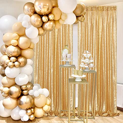 B-COOL Gold Sequin Backdrop Curtain Gold Curtains 2 Packs 2ftx8ft Gold Drapes for Backdrop Gold Backdrop Curtains for Parties Holiday Baby Shower Photography Stage