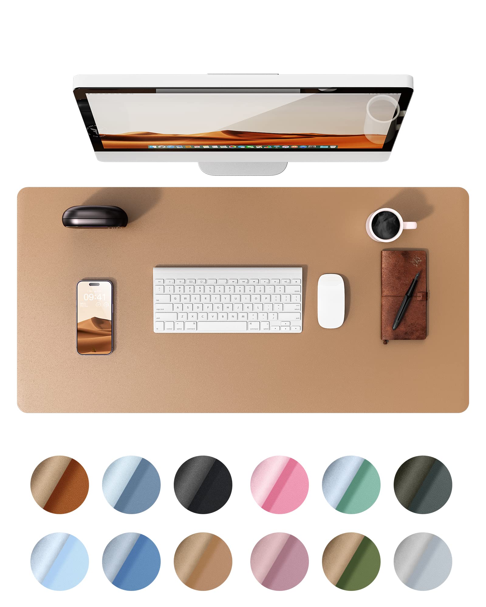 YSAGi Leather Desk Pad Protector, Office Mat, Large Mouse Pad, Non-Slip PU Blotter, Laptop Waterproof Writing for and Home (23.6" x 13.8", Khaki)