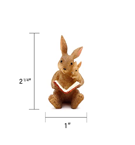 NW Wholesaler Miniature Rabbit Mama Reading Book to her Baby Bunny - Figurine for Fairy Gardens and Garden Decor