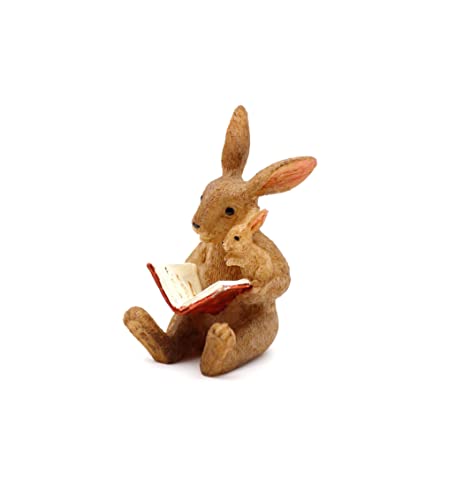 NW Wholesaler Miniature Rabbit Mama Reading Book to her Baby Bunny - Figurine for Fairy Gardens and Garden Decor