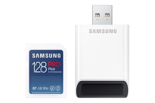SAMSUNG PRO Plus SD Full Size SDXC Card Plus Reader 128GB, (MB-SD128KB/AM, 2021)