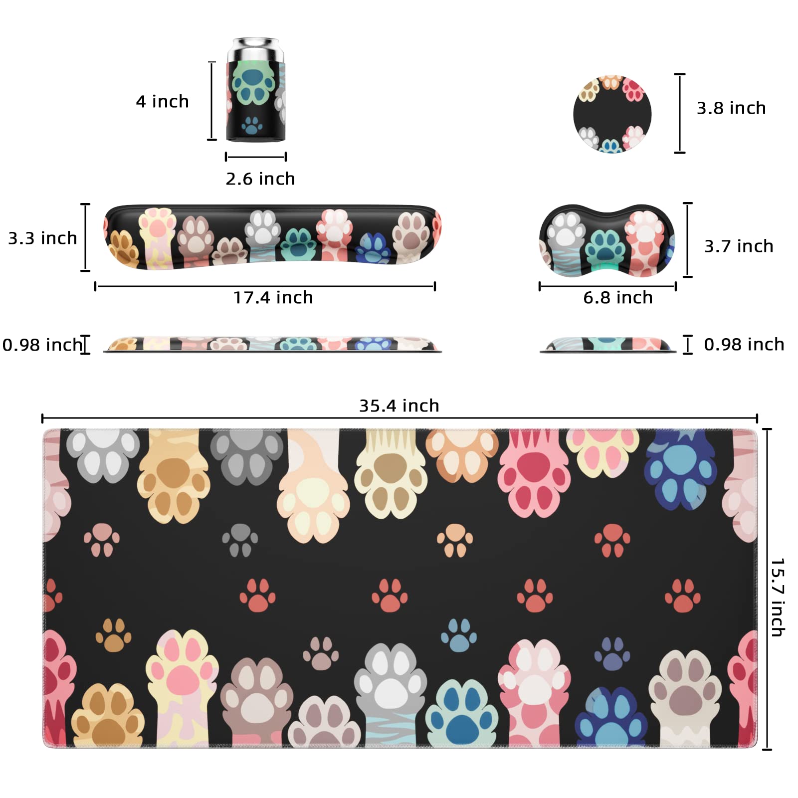 PULAIXIN Mouse Pad Wrist Support Keyboard Wrist Rest Support Extended Gaming Mouse Pad (34.5×15.7 in) Large Ergonomic 5 in 1 Mousepad Desk Mat Combo - CatPaw