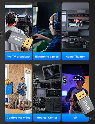 HIIRII DisplayPort Cable 1.4, DP Cable 8K 6.6FT (8K@60Hz, 4K@144Hz, 1080P@240Hz) 32.4Gbps, HDCP 2.2, HDR10 DisplayPort 1.4 for Gaming Monitor, Graphics, PC (6.6ft, Grey, 1)