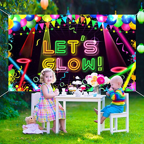 Neon Glow Party Backdrop Fabric Let Glow Background Glow Party Themed Backdrop Halloween Neon Birthday Party Decorations for Neon Themed Party Birthday Party, 5.9 x 3.6 Ft