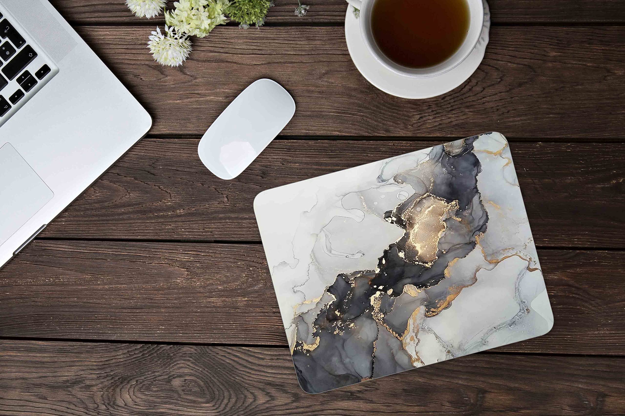 Grey Black Gold Marble Mouse Pad, Gaming Mouse Mat with Custom Design, Square Waterproof Mouse Pad Non-Slip Rubber Base MousePads for Office Home Laptop Travel, 9.5"x7.9"x0.12" Inch