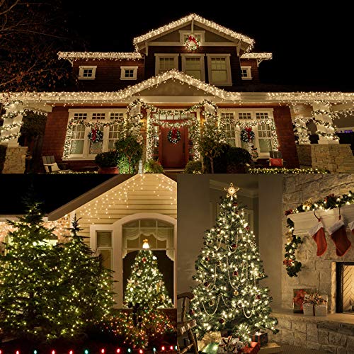 MZD8391 300LED Outdoor Solar String Lights with 8 Lighting Modes, 105 Feet Waterproof Solar Powered Lights for Indoor Outdoor Christmas Patio Garden Yard Wedding Party Tent Tree Decor, Warm White