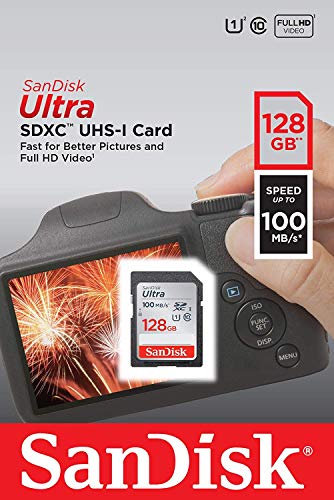 SanDisk 128GB Ultra SDXC Memory Card works with Nikon Coolpix L340, B500, A10, L32, S7000, A300, P900, Camera UHS-I Class 10 with Everything But Stromboli Memory Card Reader (SDSDUNR-0128G-GN6IN)