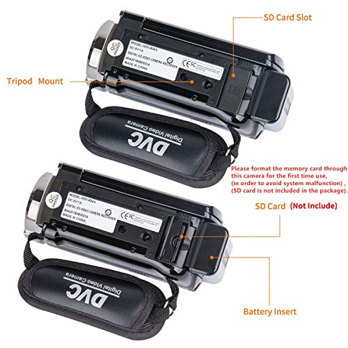 kicteck Video Camera Camcorder Digital Camera Recorder Full HD 1080P 15FPS 24MP 3.0 Inch 270 Degree Rotation LCD 16X Zoom Camcorder with 2 Batteries(604s)
