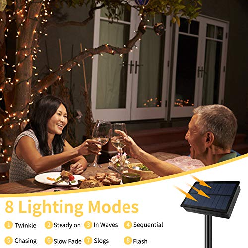 MZD8391 300LED Outdoor Solar String Lights with 8 Lighting Modes, 105 Feet Waterproof Solar Powered Lights for Indoor Outdoor Christmas Patio Garden Yard Wedding Party Tent Tree Decor, Warm White