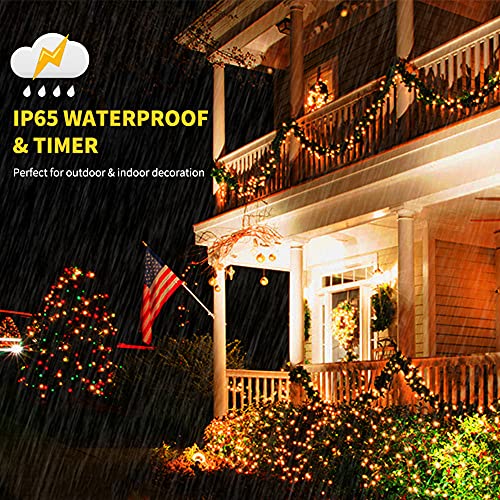 MZD8391 300LED Outdoor Solar String Lights with 8 Lighting Modes, 105 Feet Waterproof Solar Powered Lights for Indoor Outdoor Christmas Patio Garden Yard Wedding Party Tent Tree Decor, Warm White